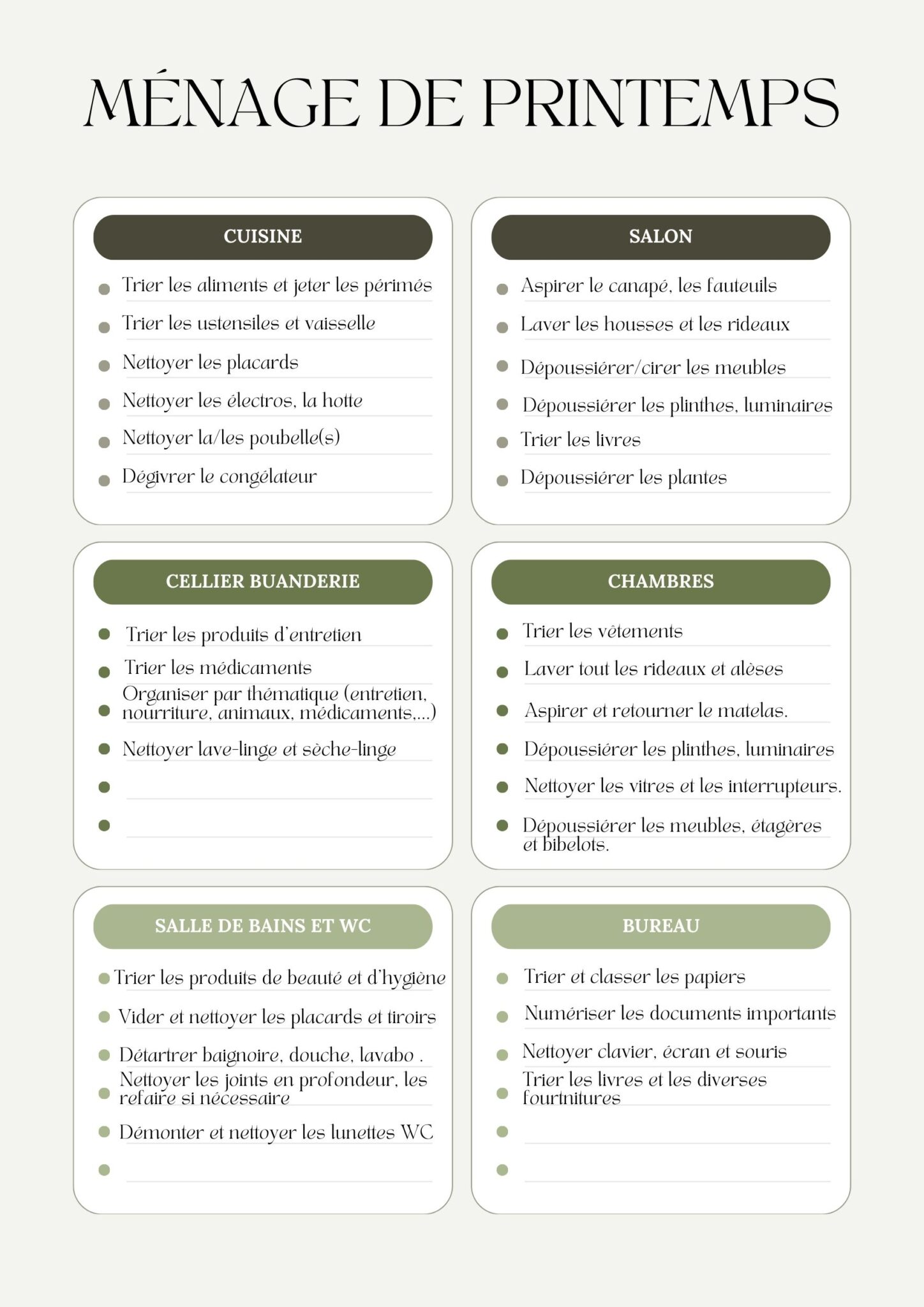 Ménage de printemps : Conseils + planning à imprimer 🧹